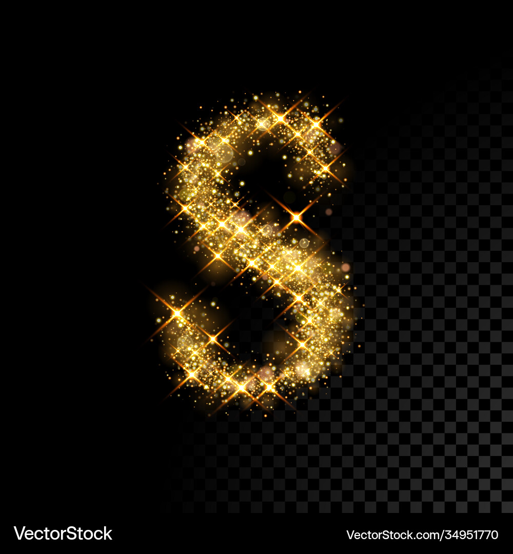 Gold glittering letter s on black background Vector Image
