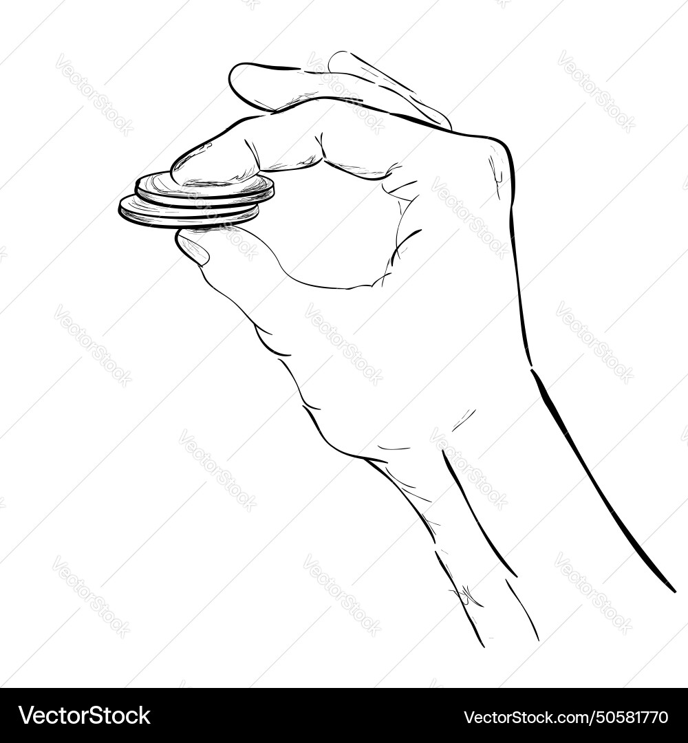 Hand hold coin rupiah simple draw sketch Vector Image