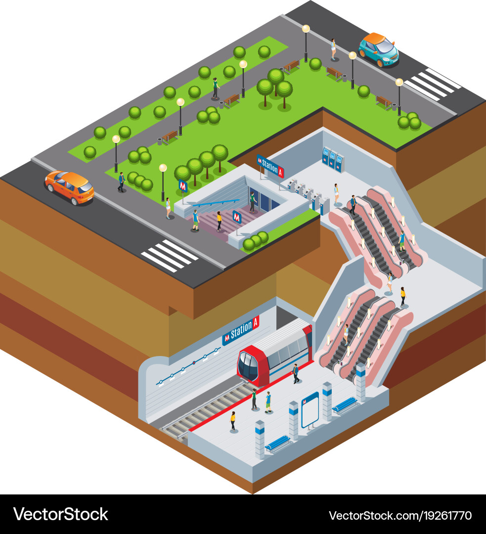 Isometric metro station concept Royalty Free Vector Image