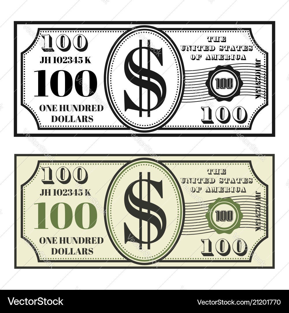 Money banknote two style black and colored Vector Image