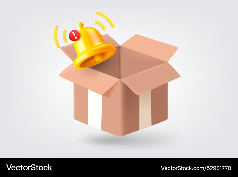 Open package box with notification bell 3d Vector Image