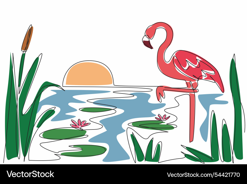 Single continuous line drawing flamingo bird Vector Image