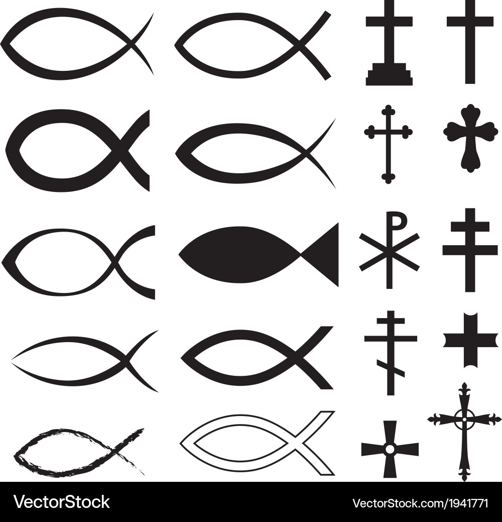 Christian Fish and Cross Symbols Royalty Free Vector Image