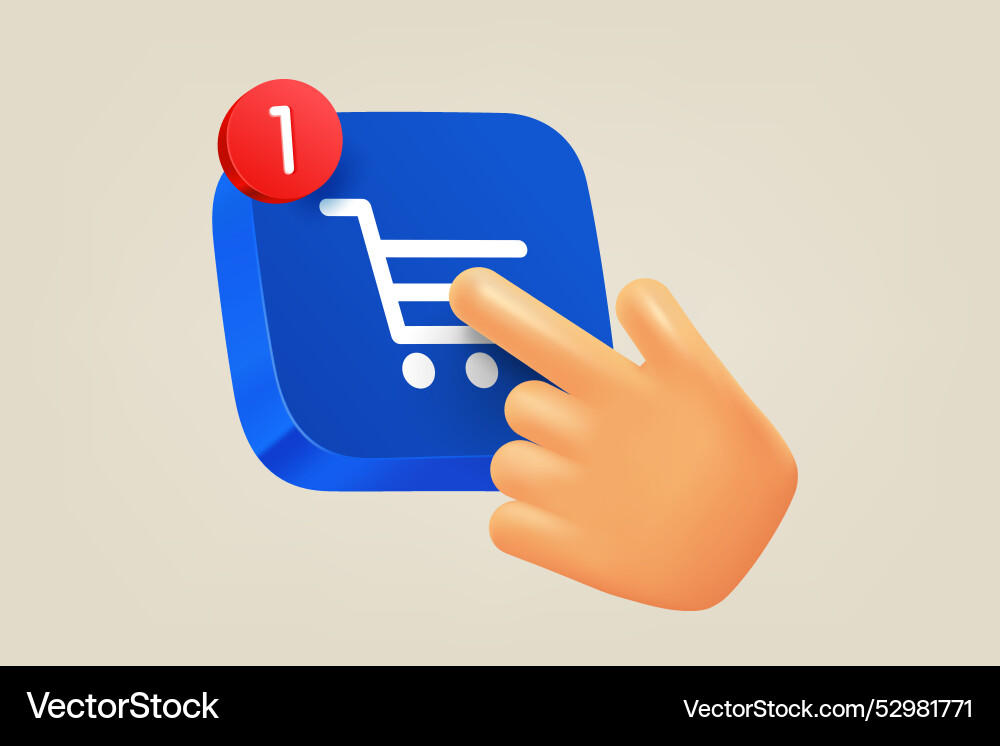 Hand pressing button on shopping cart 3d Vector Image