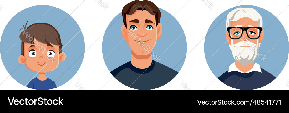 Three generations of man cartoon character design Vector Image