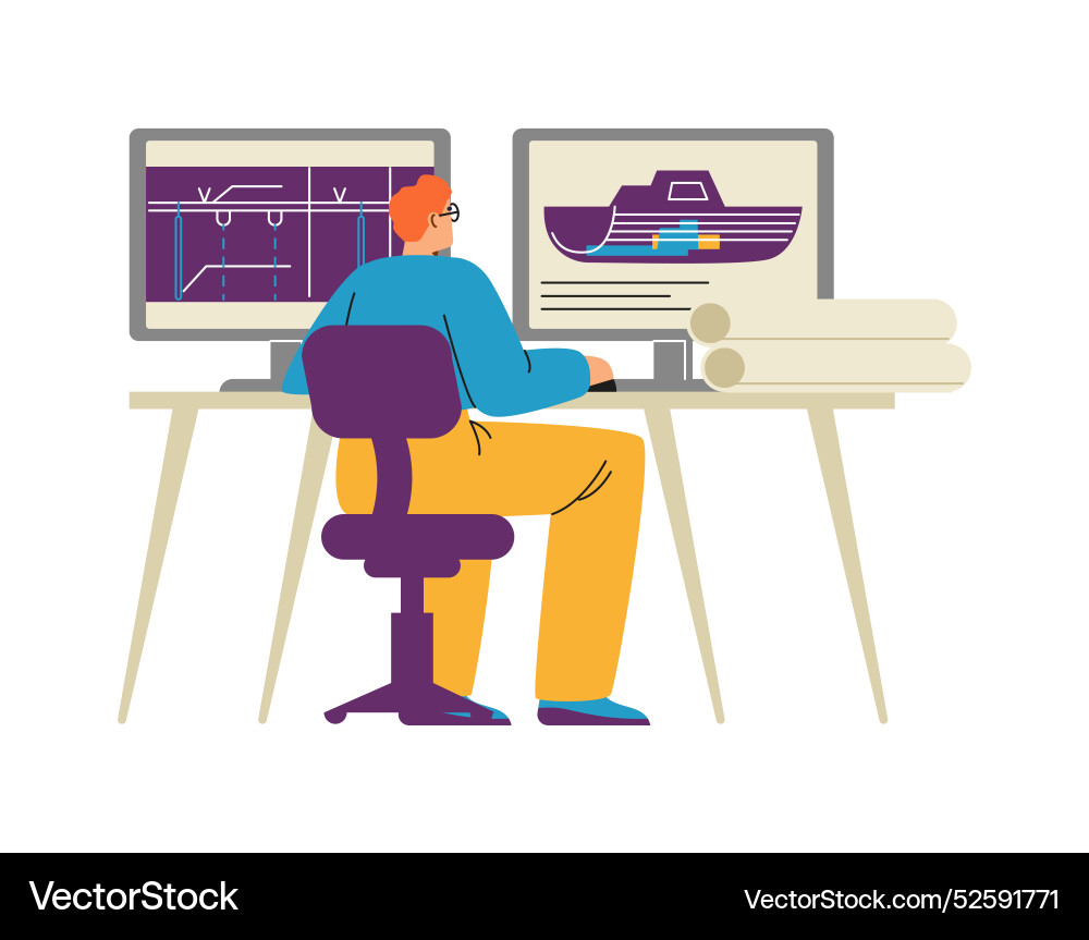 With a marine engineer working Royalty Free Vector Image