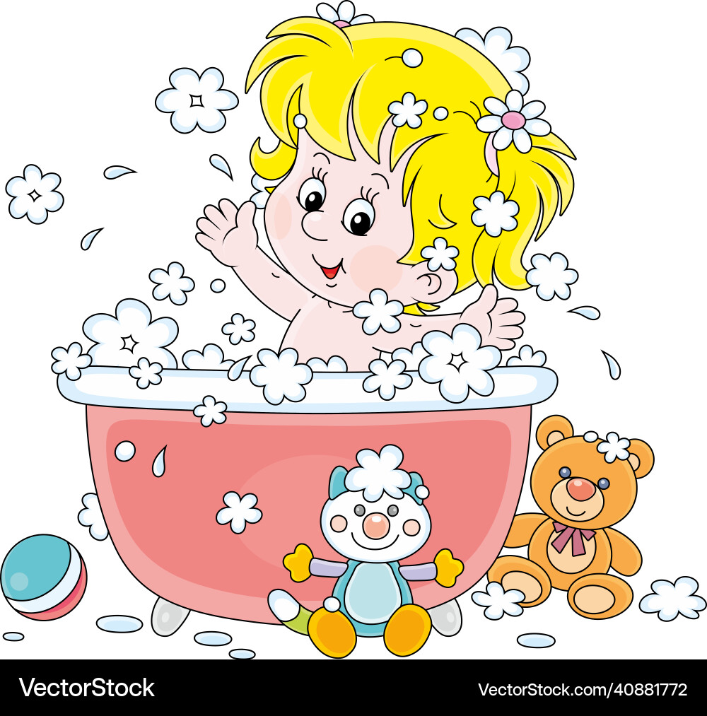 Cute Girl Playing in Bubble Bath Royalty Free Vector Image