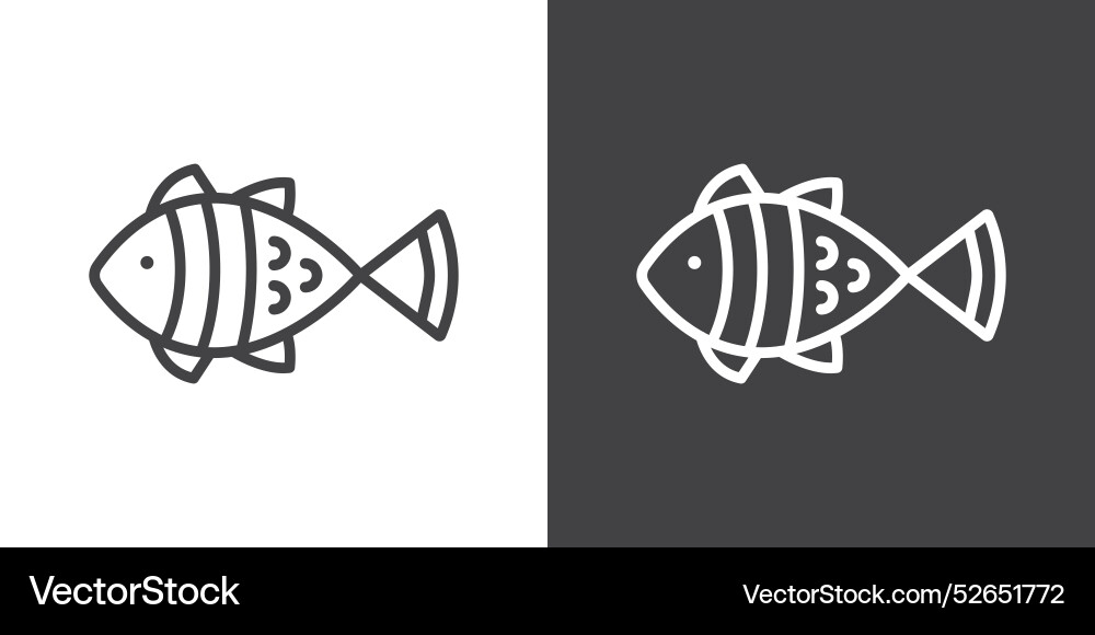 Fish icon flat set outline Royalty Free Vector Image