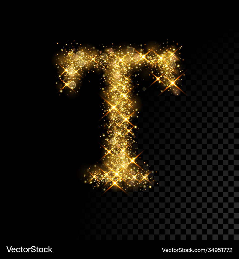 Gold glittering letter t on black background Vector Image