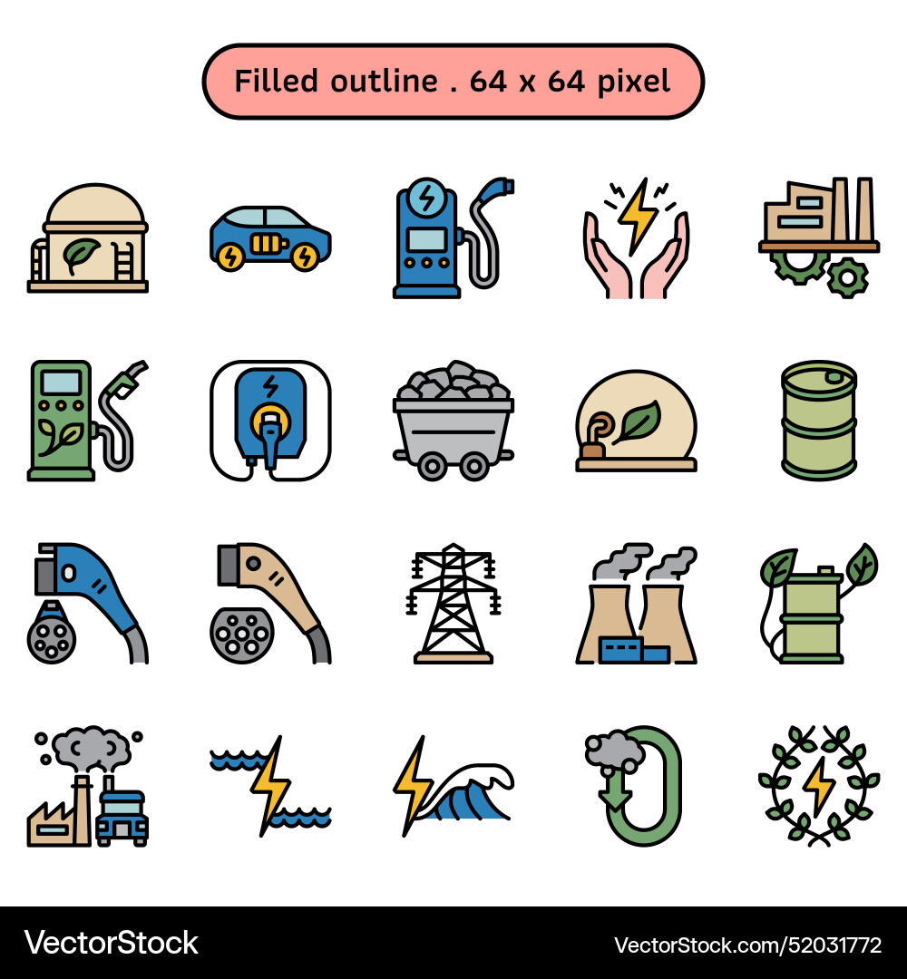 Green technology icon set in a filled outline Vector Image