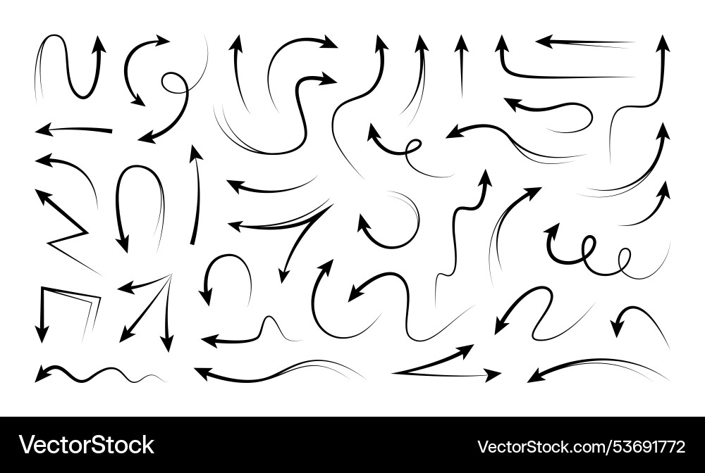 Hand-Drawn Curve Arrows & Circles Royalty Free Vector