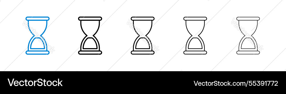 Hourglass end icons in five different stroke sizes