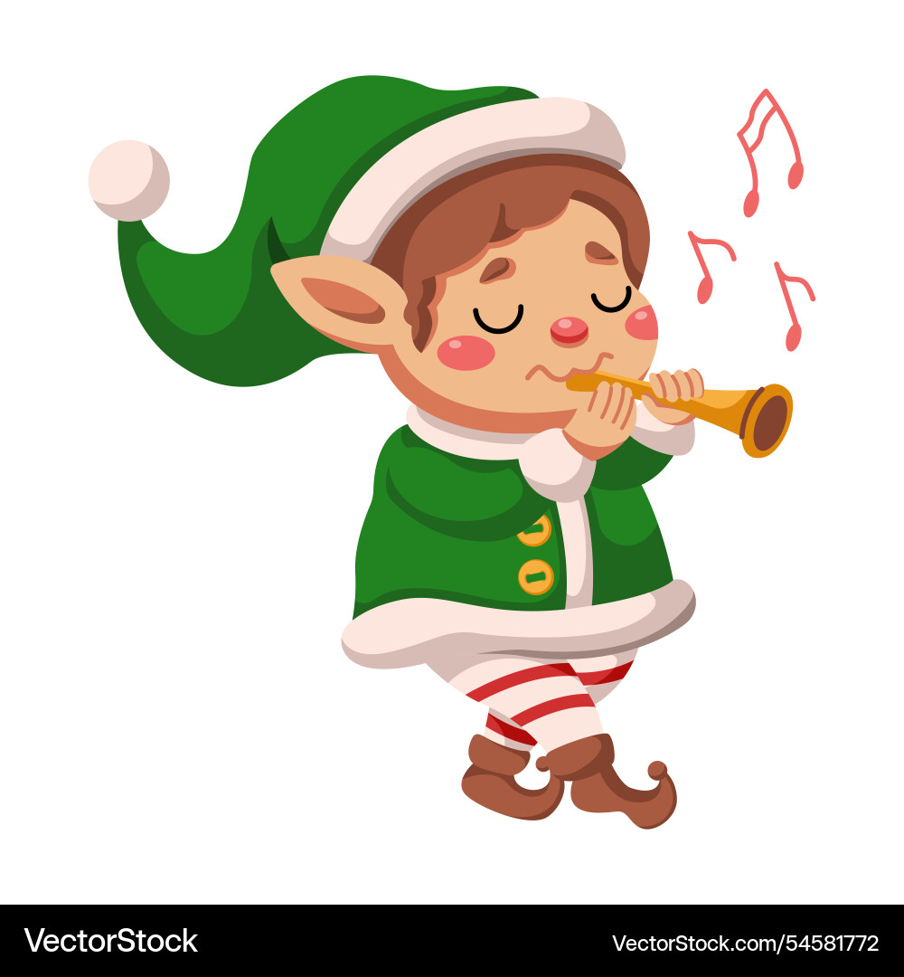 Inspired elf playing flute flat color character Vector Image