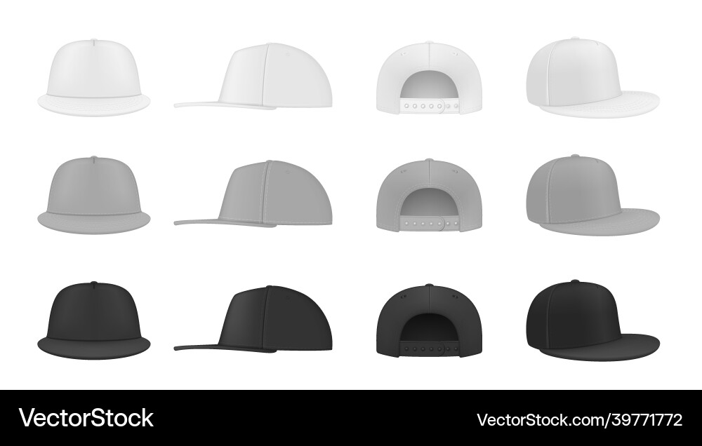 Realistic fashion rap cap set Royalty Free Vector Image
