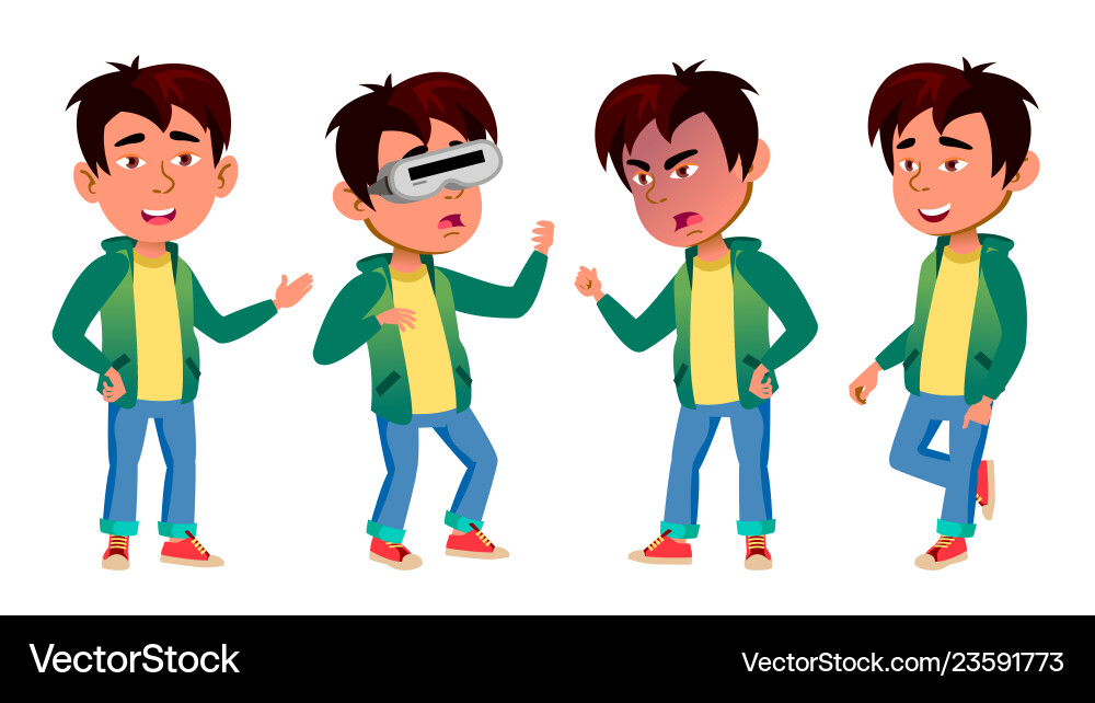 Asian boy set primary school child Royalty Free Vector Image
