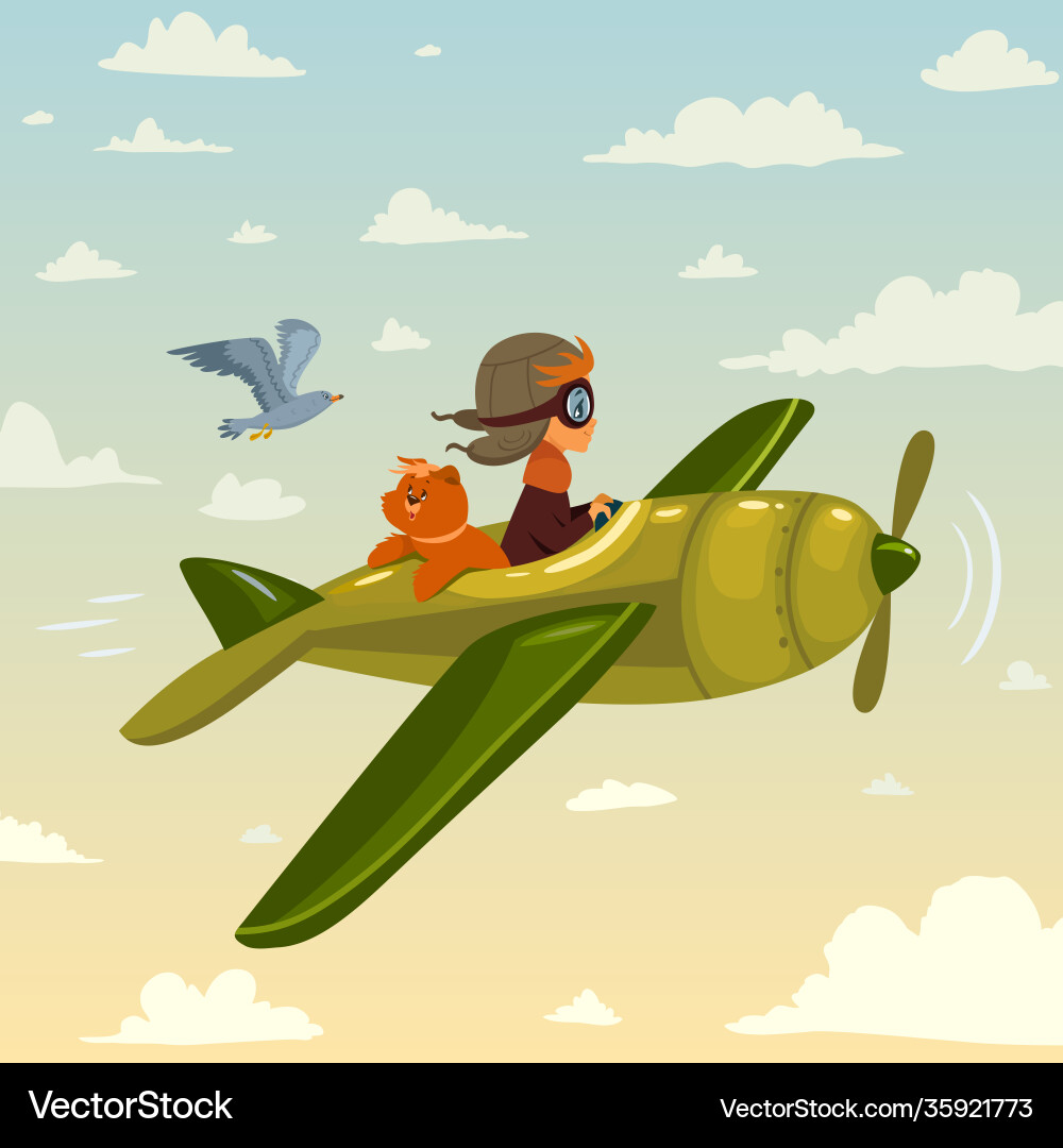 Cartoon boy in airplane Royalty Free Vector Image