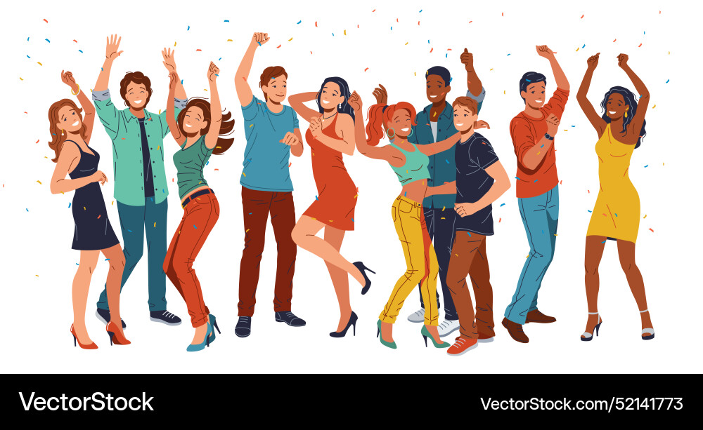 Fun-filled dance party with multiethnic clubbers Vector Image