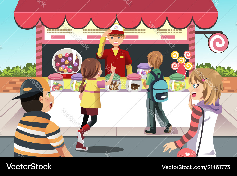 Kids buying candy Royalty Free Vector Image - VectorStock
