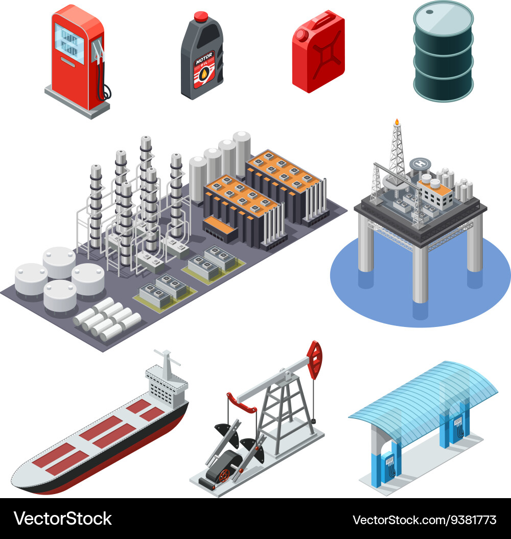 Oil industry isometric icons set Royalty Free Vector Image