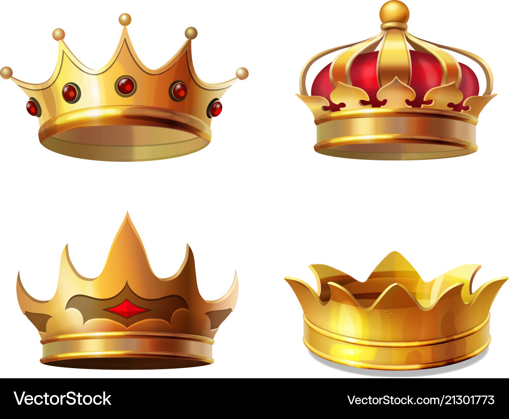 Realistic royal crown icon set Royalty Free Vector Image