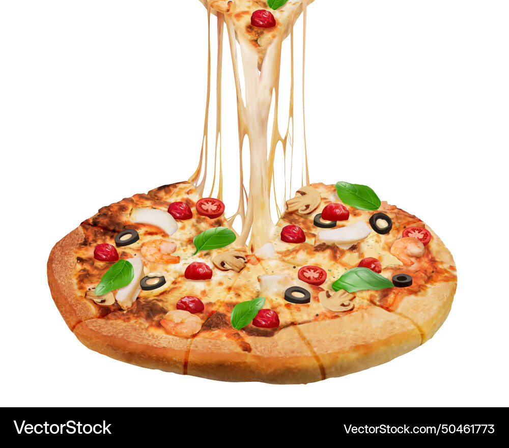 Seafood pizza closeup Royalty Free Vector Image
