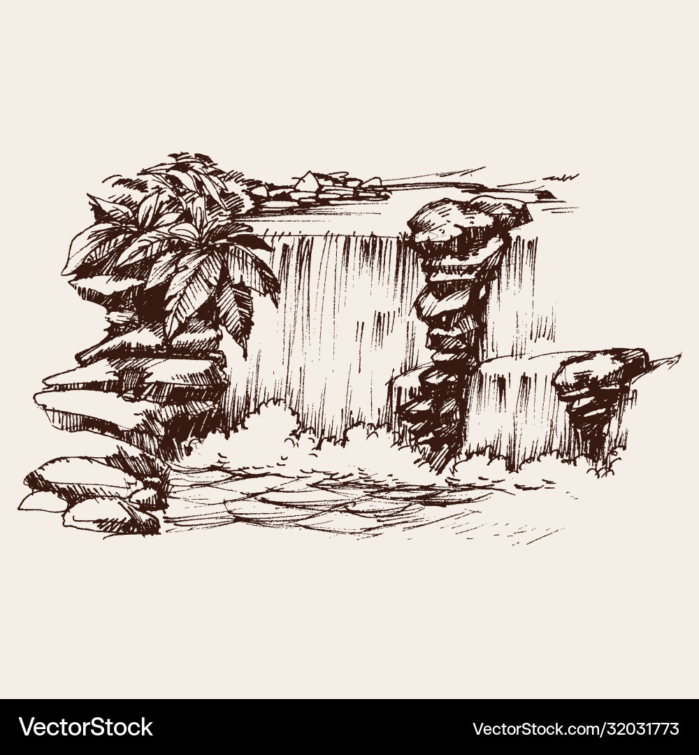 Waterfall on a river hand drawing design element Vector Image