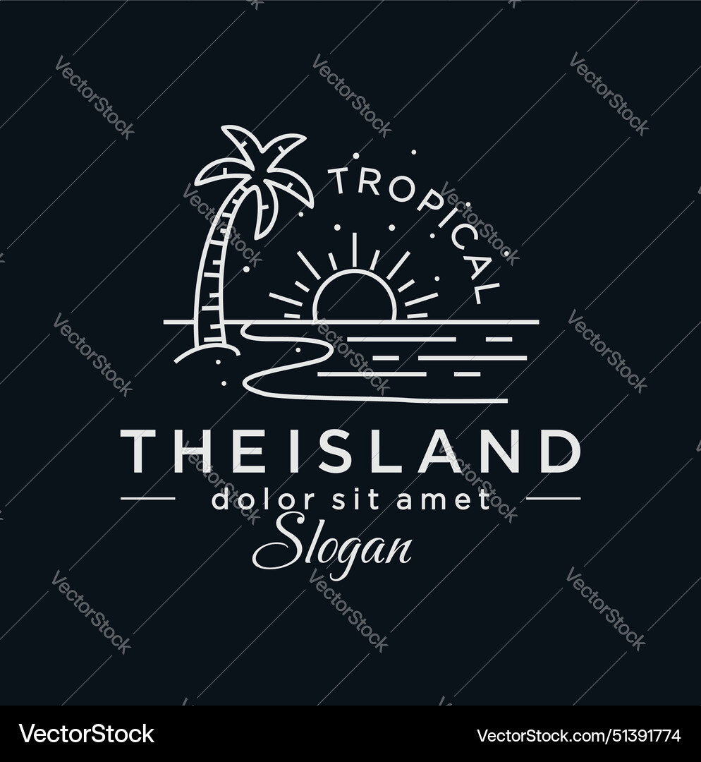 Beach logo line art style coconut beach design Vector Image