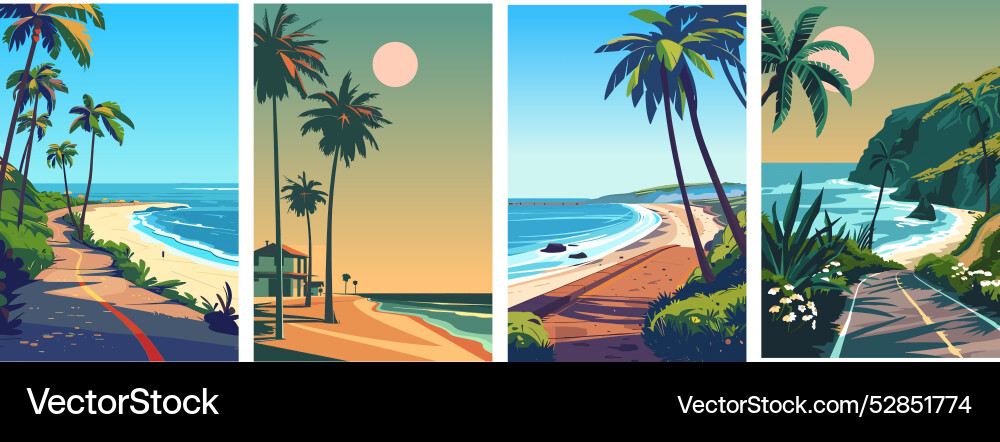 California beach landscape posters set sea view Vector Image