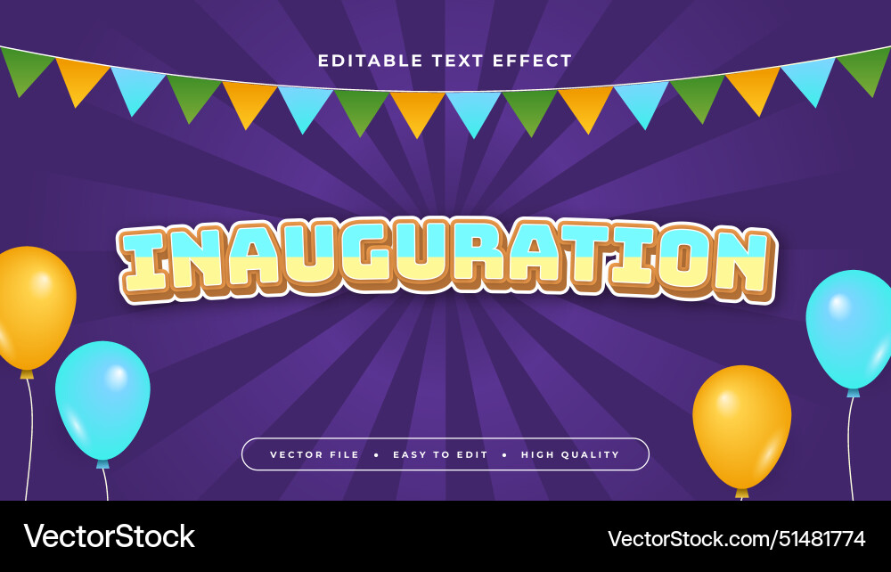 Colorful inauguration 3d editable text effect Vector Image