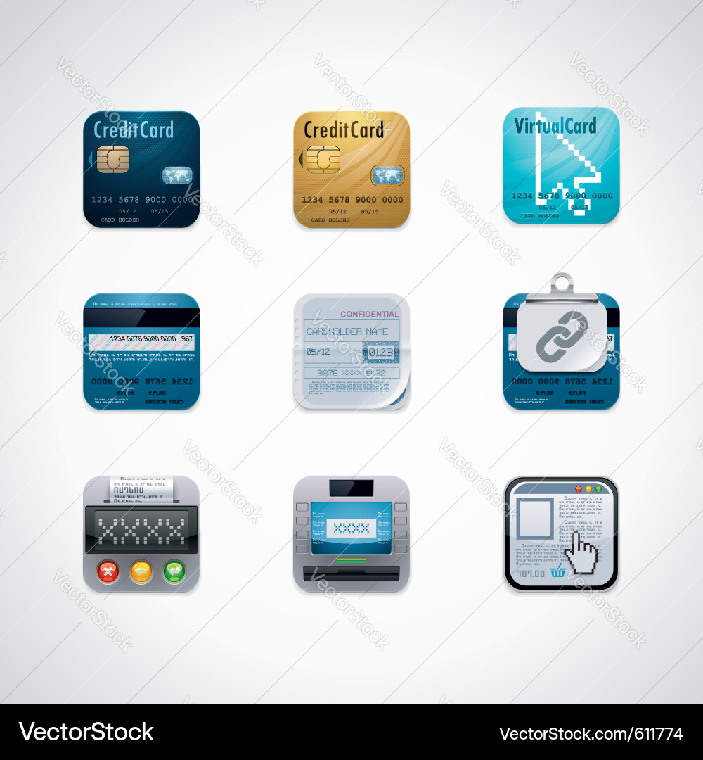 Credit card square icon set Royalty Free Vector Image