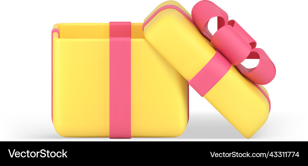 Cute yellow open gift box pink bow ribbon festive Vector Image