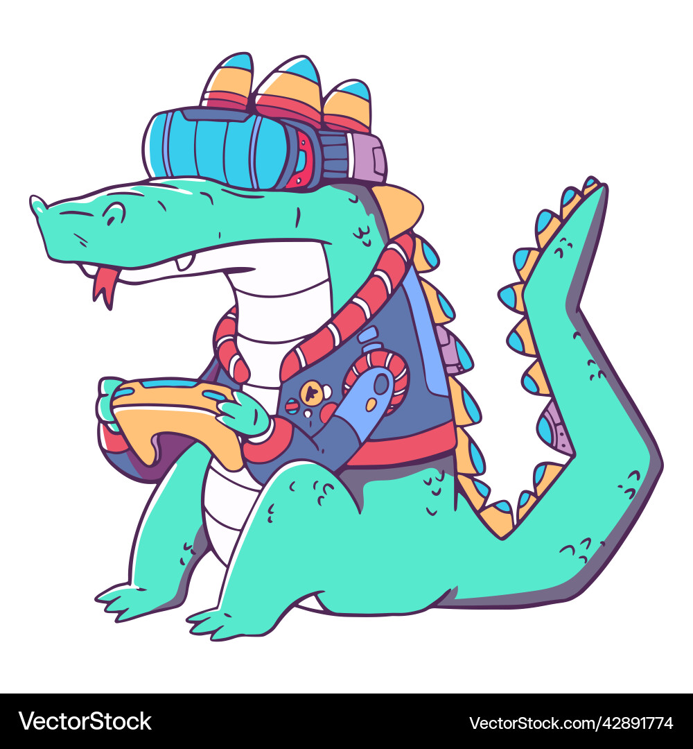 Gamer gator cartoon high quality Royalty Free Vector Image