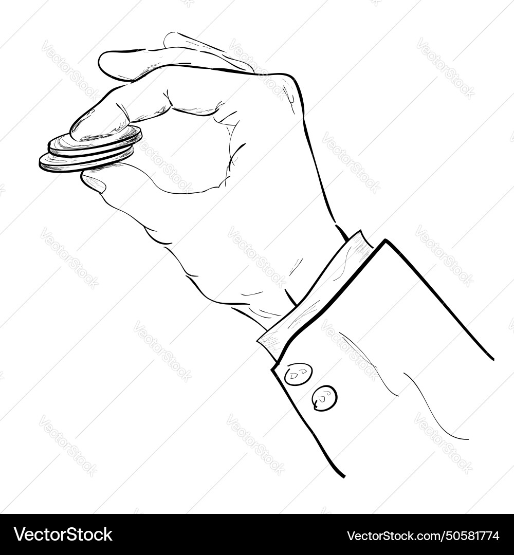 Hand hold coin rupiah simple draw sketch Vector Image