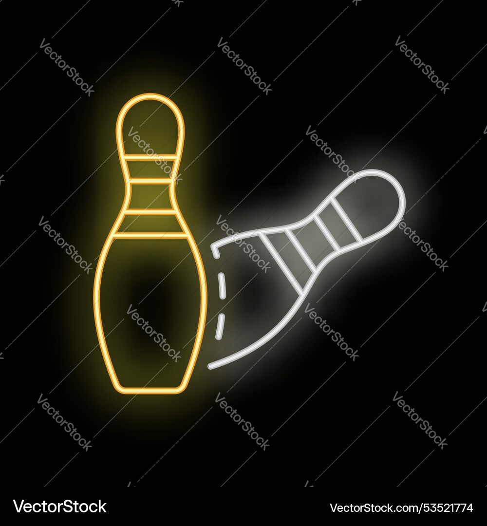 Neon sign showing bowling pin falling over Vector Image