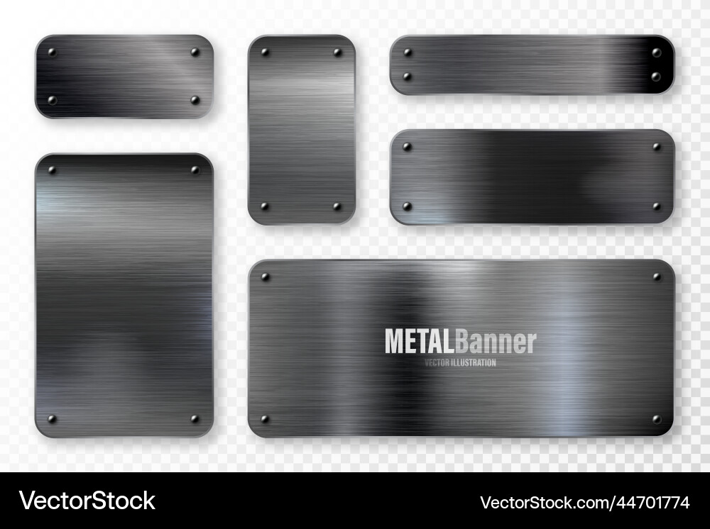 Realistic black metal banners collection brushed Vector Image