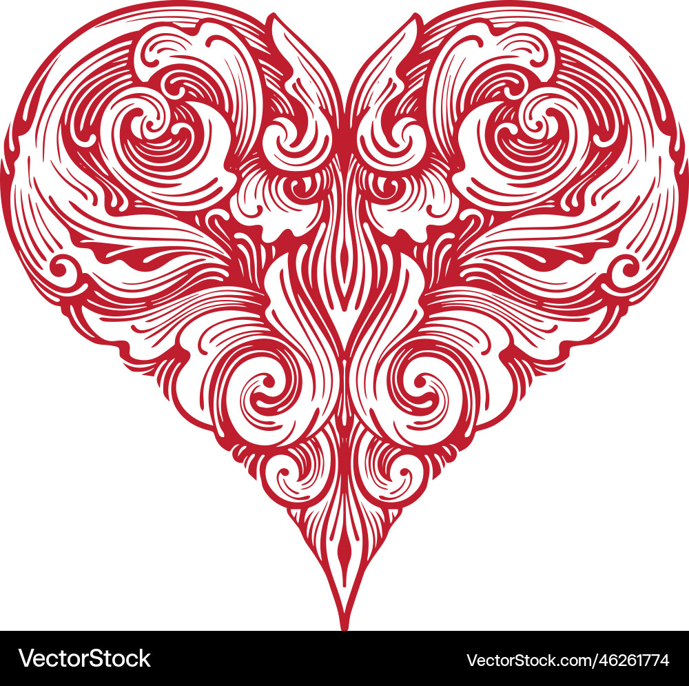 Red heart shape ornamental for playing card Vector Image