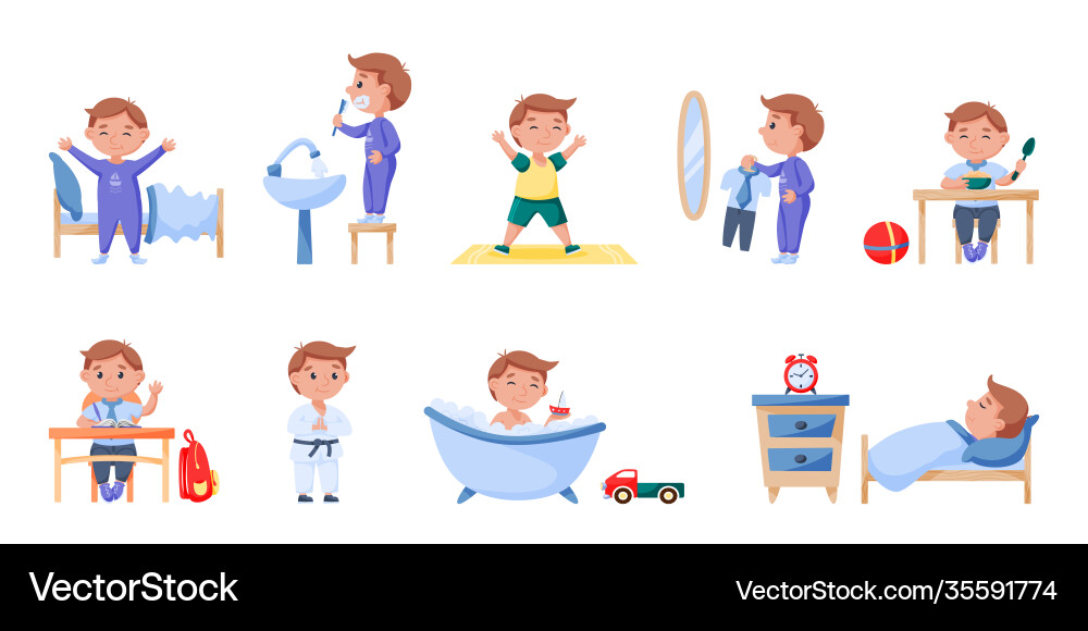 Schoolchild daily routine everyday schedule Vector Image