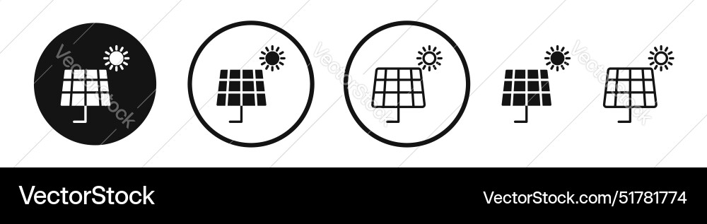 Solar Panel Icon Set - Black & White Vector Image