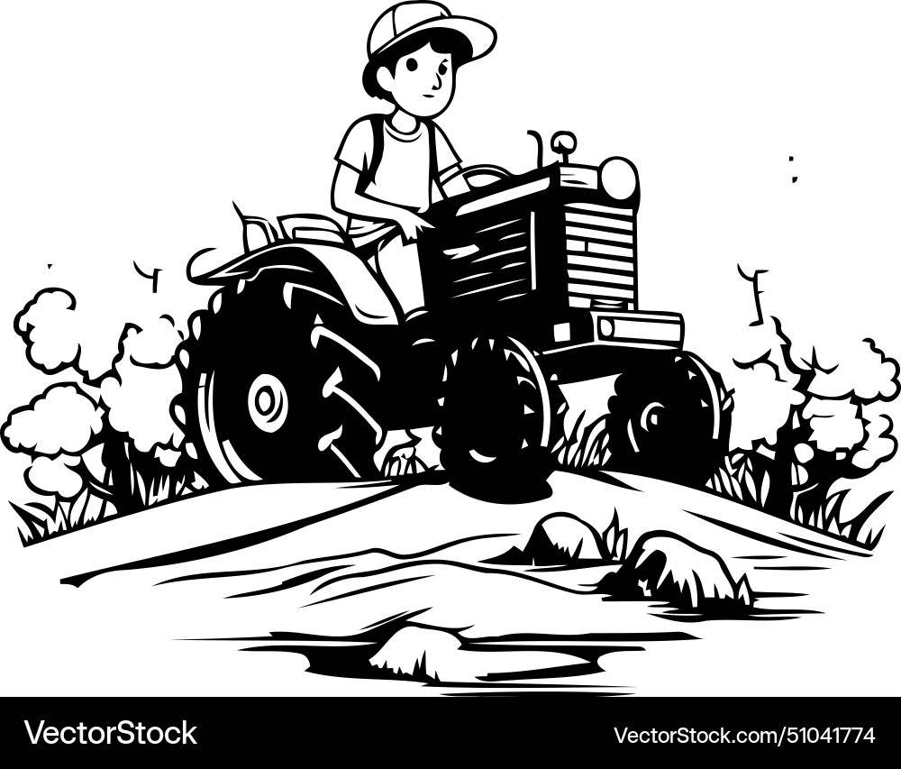 Tractor in the field farmer Royalty Free Vector Image