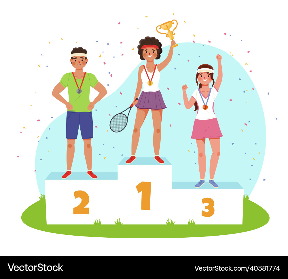 Winner ranking stepwise podium with athletes Vector Image