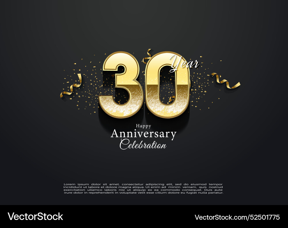 30th anniversary with a delicate golden number Vector Image
