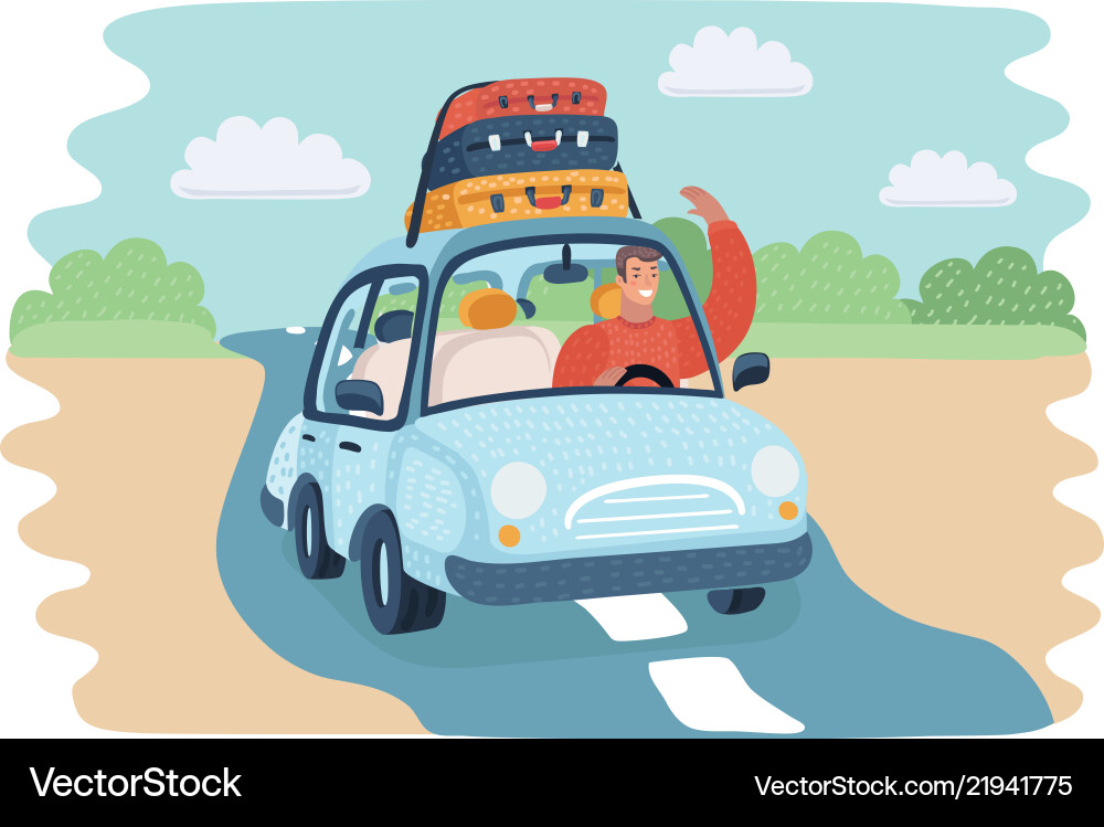 A kids in car on road Royalty Free Vector Image