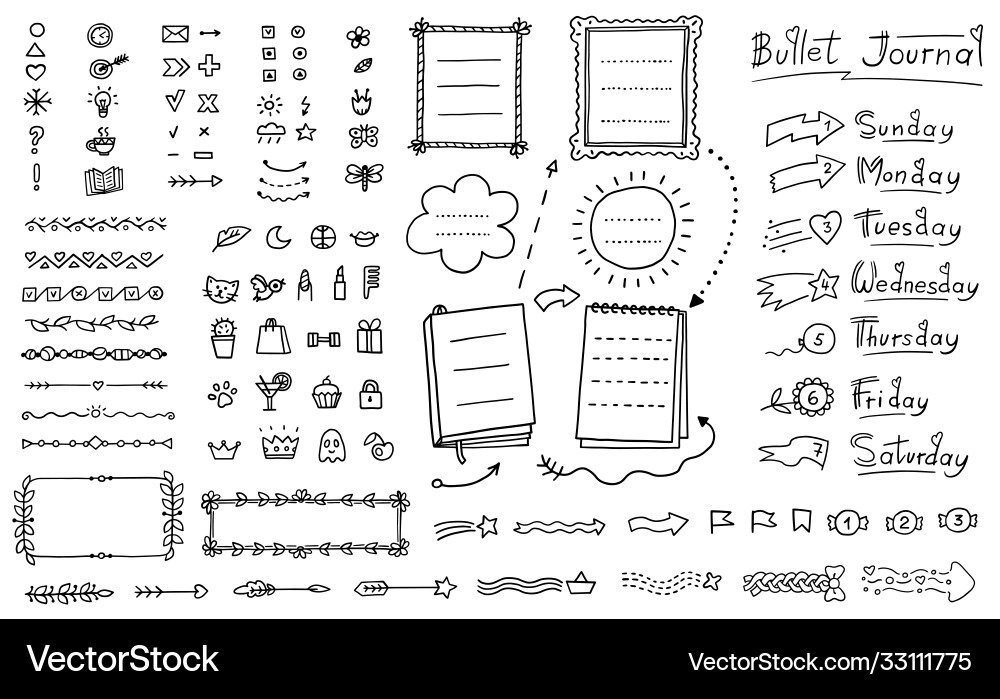 Hand-Drawn Bullet Journal Dividers & Elements Vector Image
