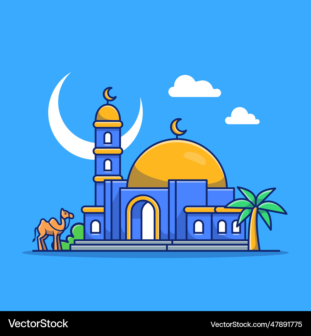 Mosque with camel cartoon Royalty Free Vector Image