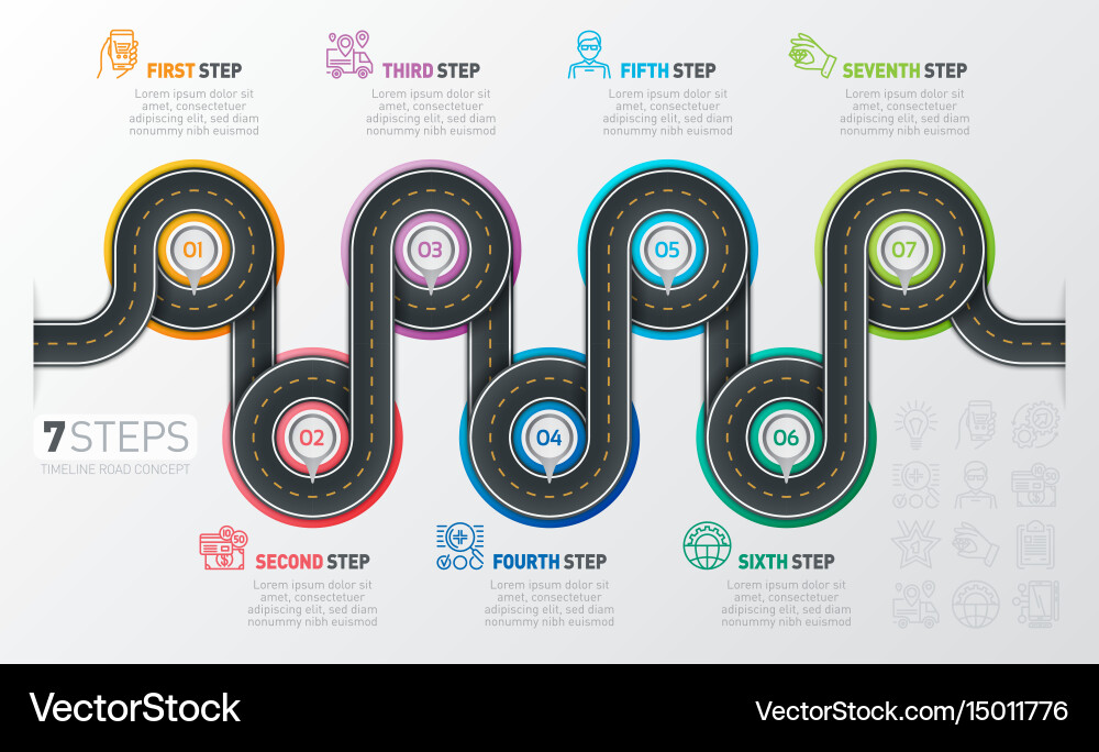 Navigation map infographic 7 steps timeline Vector Image