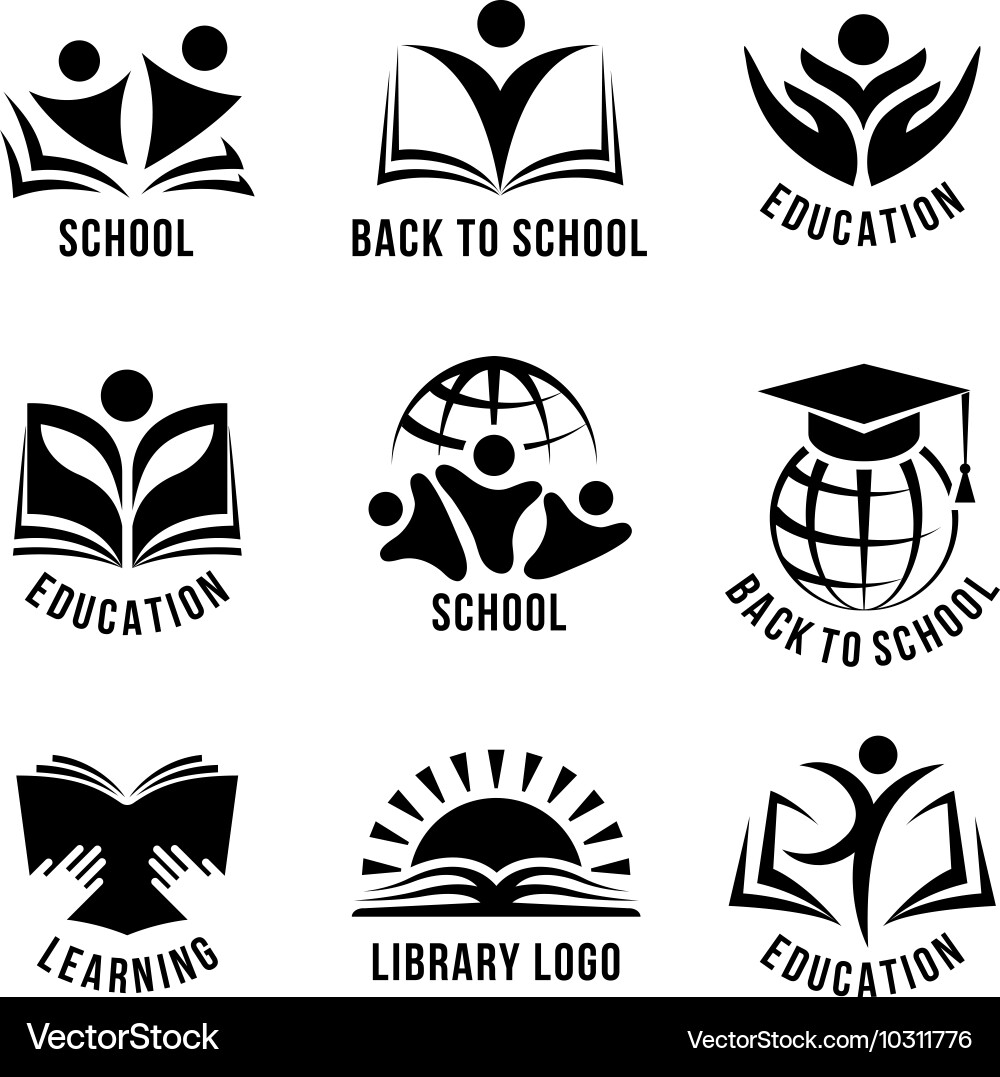 Set of black and white school logos Royalty Free Vector