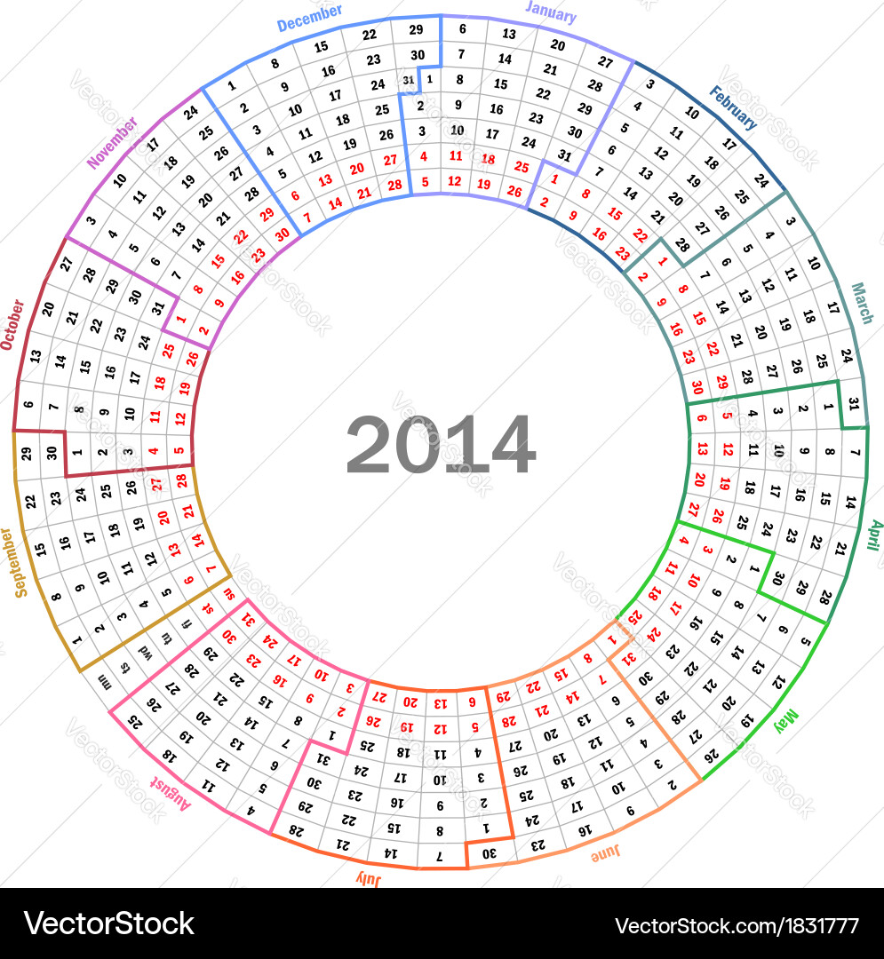 2014 Round Calendar Royalty Free Vector Image - VectorStock