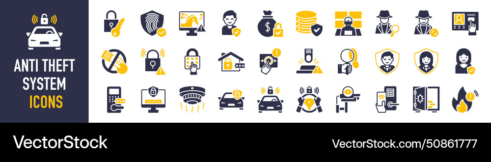 Anti theft system icons set Royalty Free Vector Image