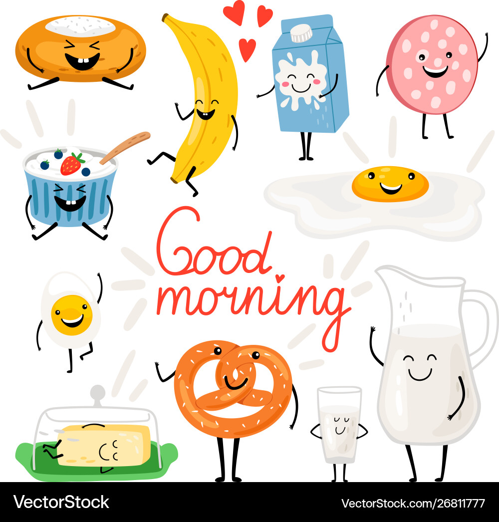 Cute Breakfast Food Cartoon Royalty Free Vector Image