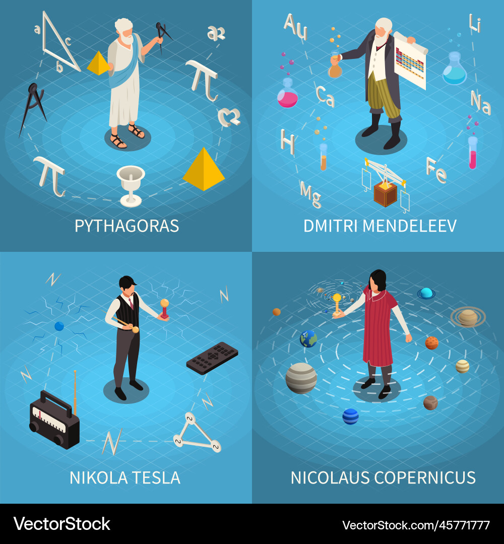 Famous scientists square compositions Royalty Free Vector